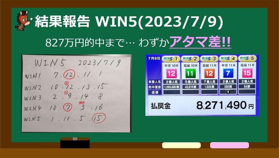 WIN5 2023/7/9 結果報告 【827万円まで… アタマ差】 - DMMオンラインサロン